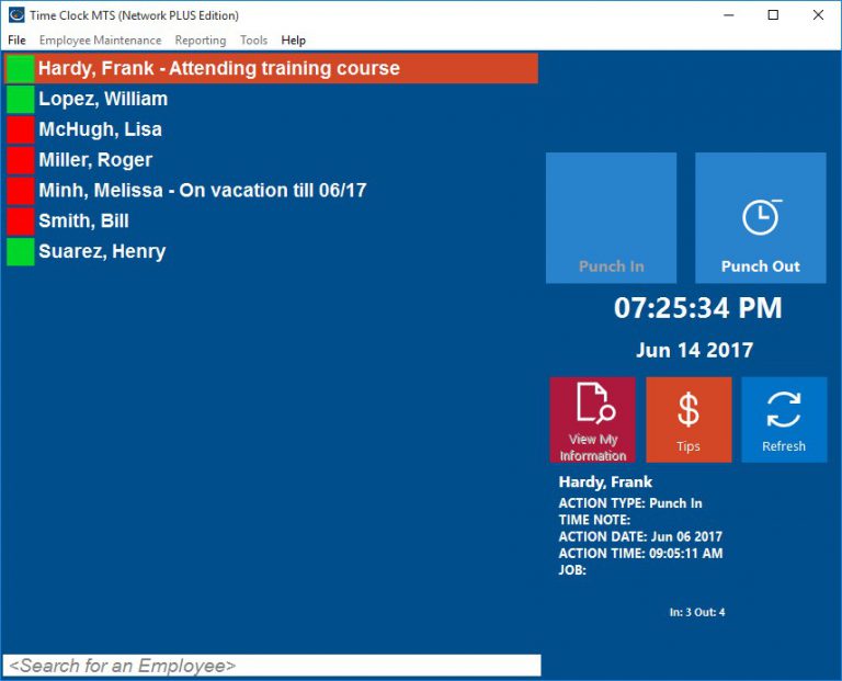 Employee List Messages - Time Clock MTS