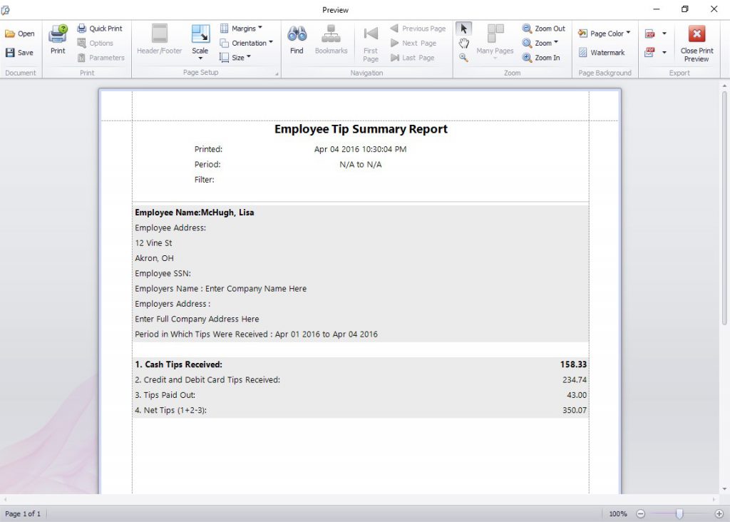 Employee Tip Tracking Screenshots