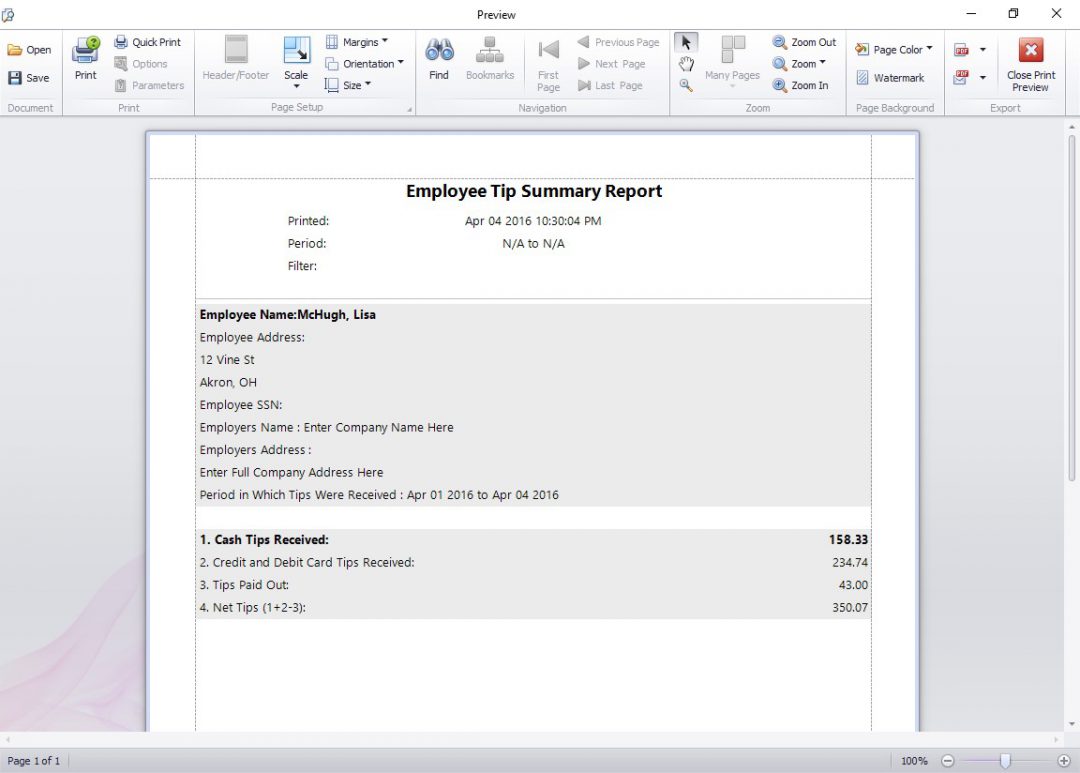 Employee Tip Tracking Screenshots