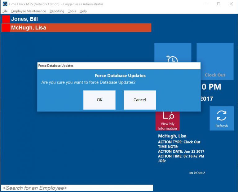 Forcing Database Updates - Time Clock MTS
